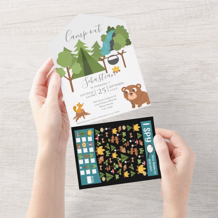 Camp Out Party With Game on Back Invitation | Zazzle.com