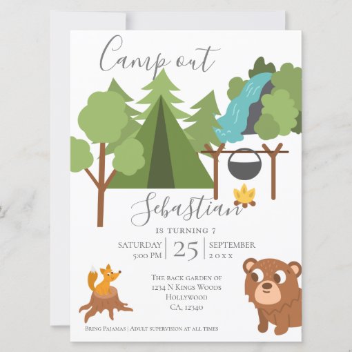 Camp Out Party With Game on Back Invitation | Zazzle