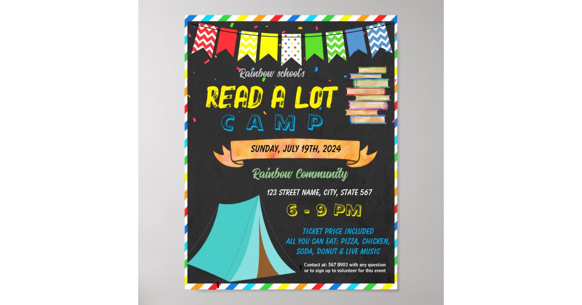 Camp read a lot school event template poster | Zazzle