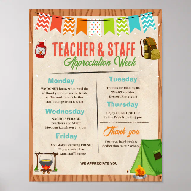 Camp Teacher and Staff Appreciation template Poster | Zazzle
