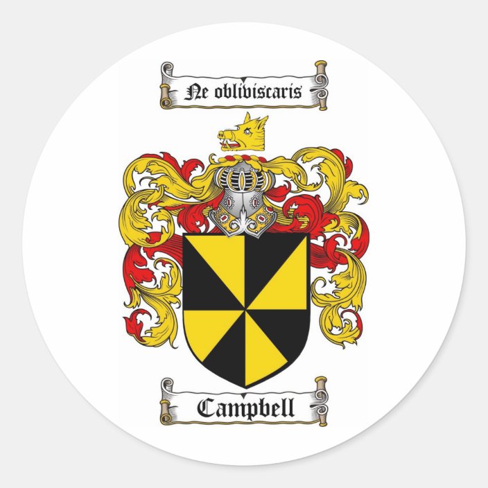 CAMPBELL FAMILY CREST - CAMPBELL COAT OF ARMS CLASSIC ROUND STICKER ...