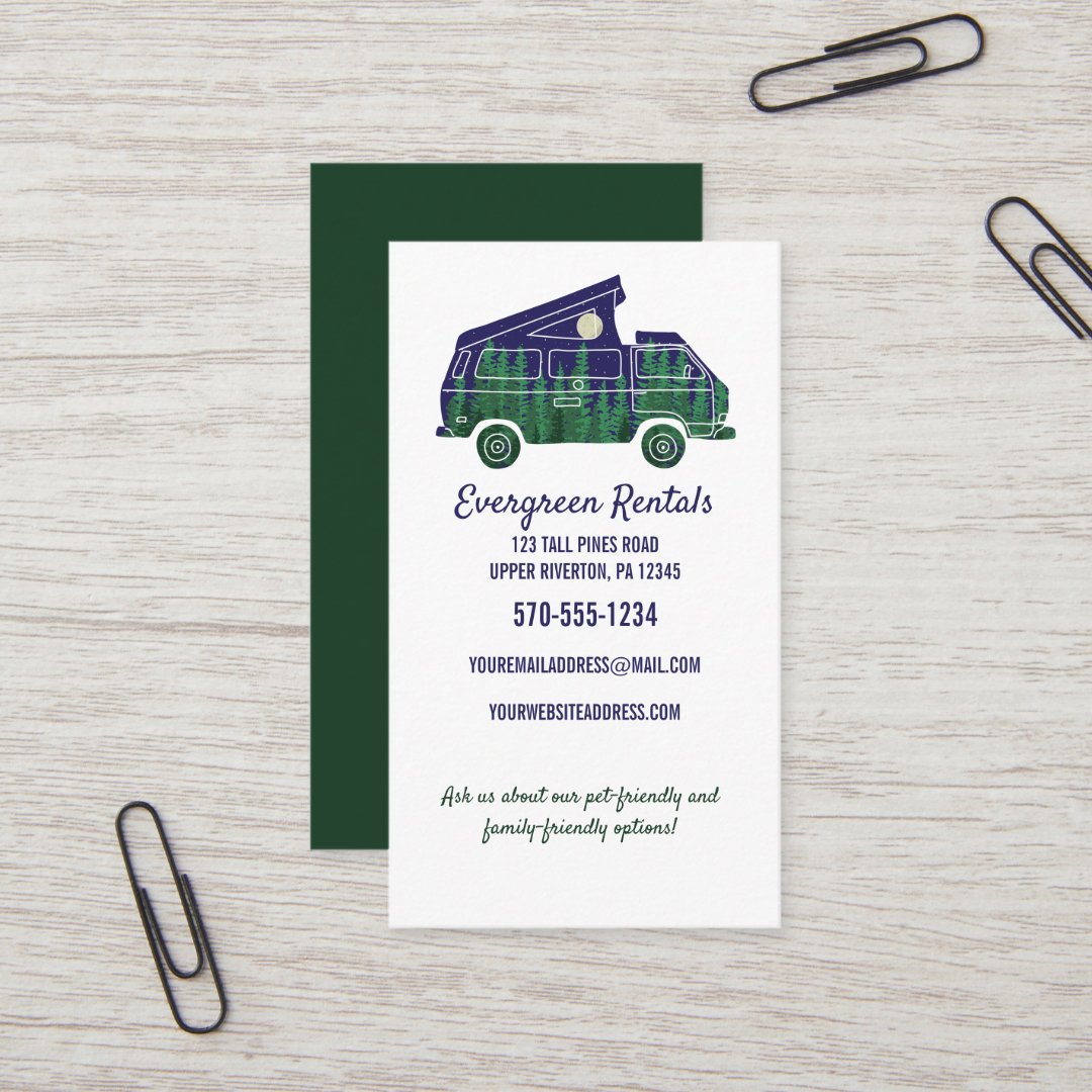 Camper Van Camping Woods Themed Business Card | Zazzle