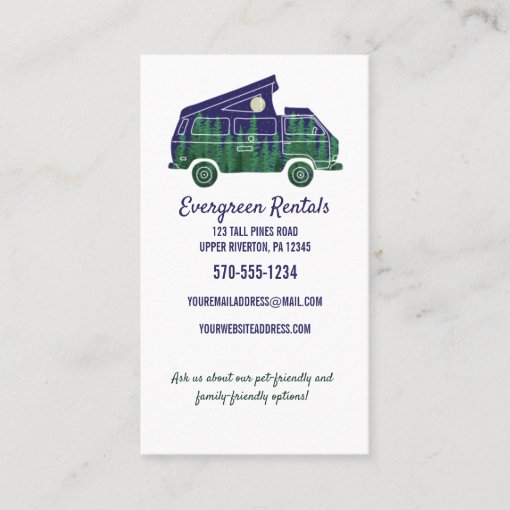 Camper Van Camping Woods Themed Business Card | Zazzle