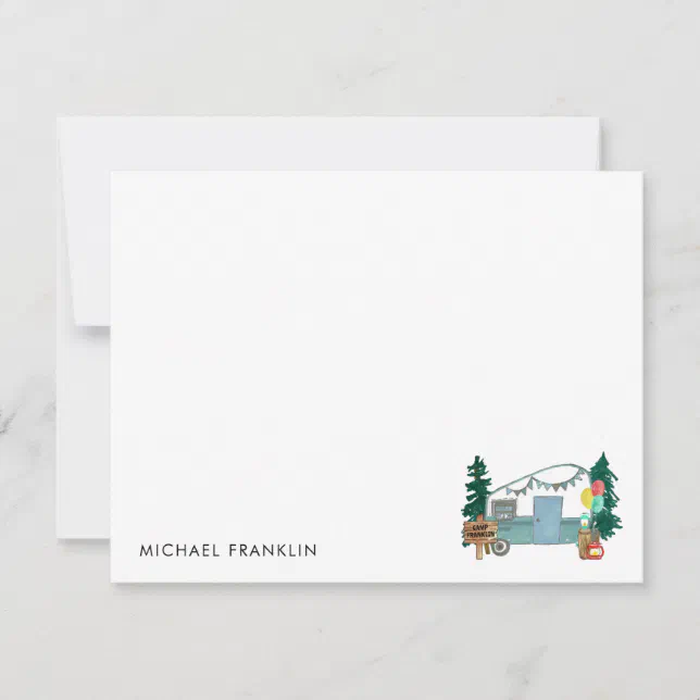 Camper Van Trees Camping Balloon Kids Birthday Note Card | Zazzle