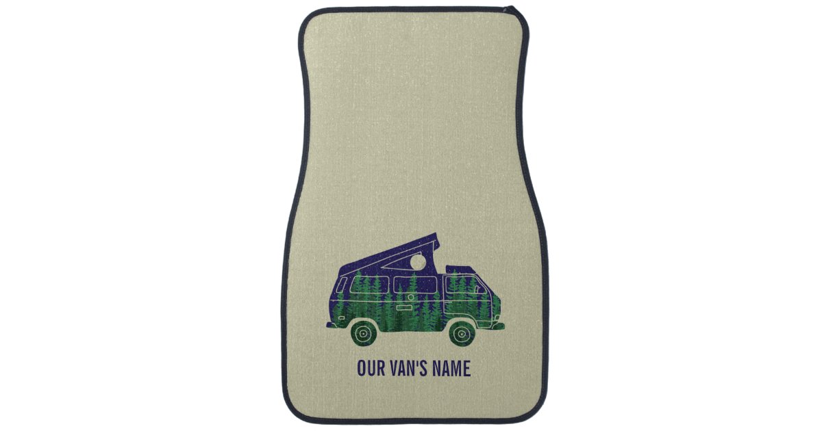 Camper Van with Pop Up Tent Custom Text Graphic Car Floor Mat | Zazzle