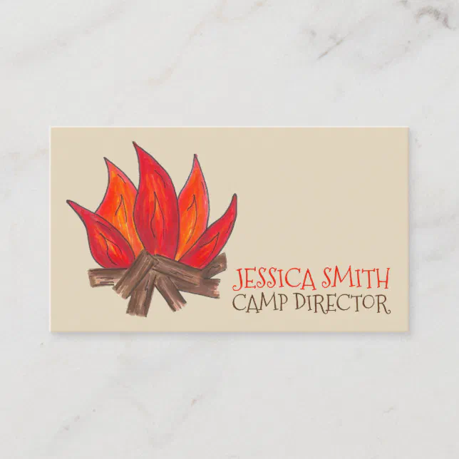 Campfire Camp Fire Counselor Director Campground Business Card | Zazzle