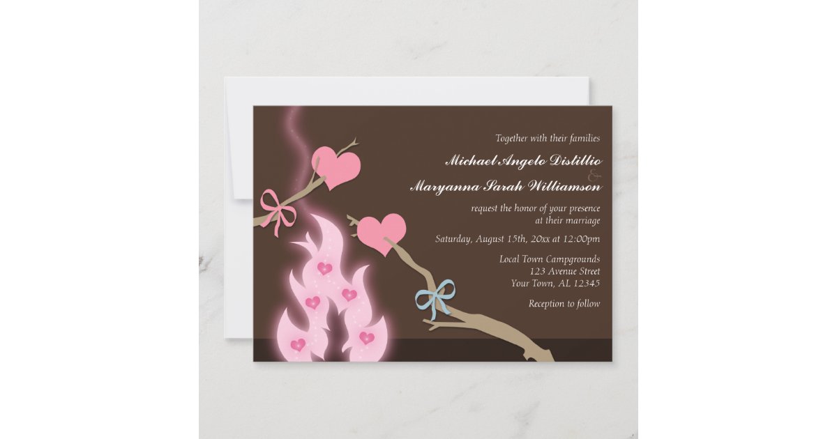 Campfire Hearts Campground Wedding Invitations | Zazzle