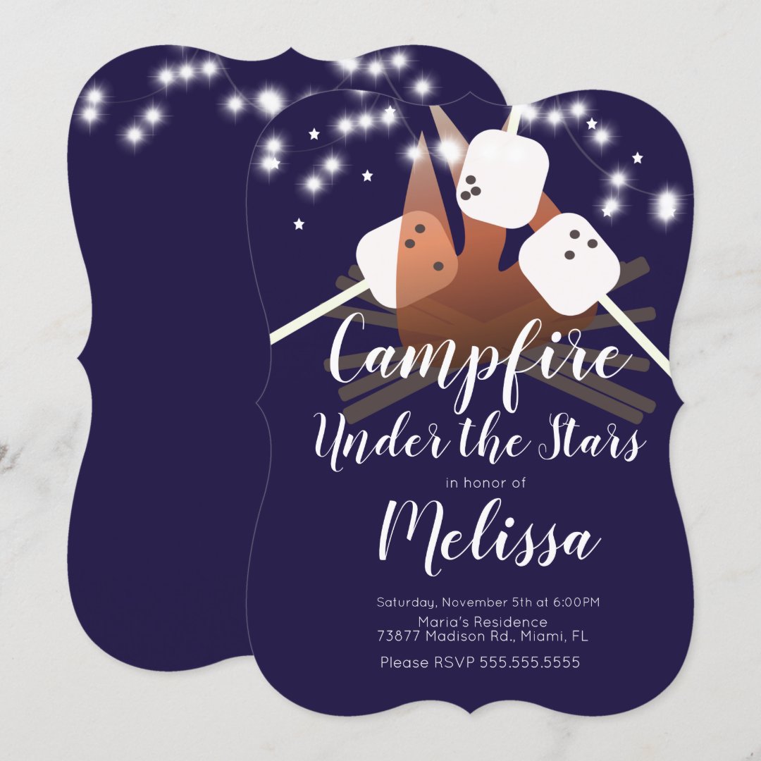 Campfire Marshmallows Stars Camping Outdoor Party Invitation | Zazzle