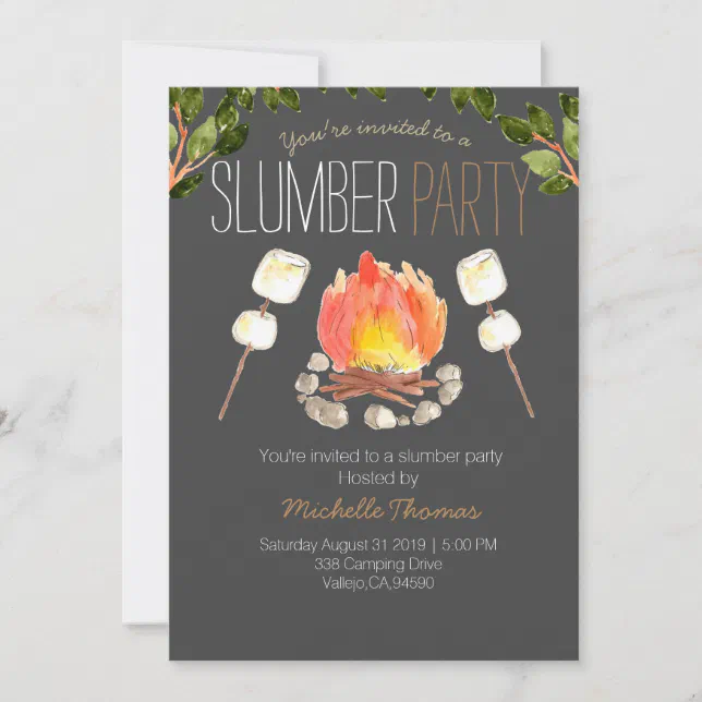 campfire slumber party camping invitation | Zazzle