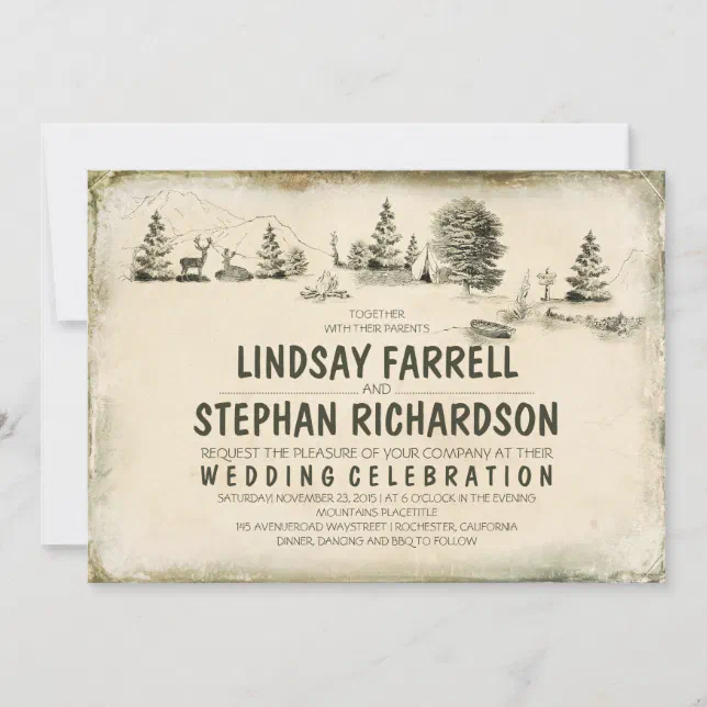 Campground Illustration Camping Wedding Invitation | Zazzle