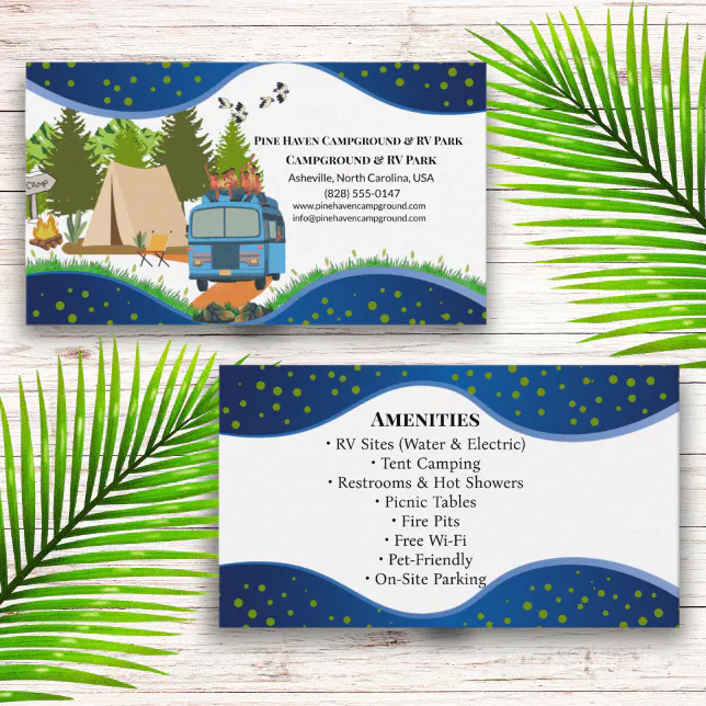 Campground RV Park Rustic Outdoor Nature Design Business Card | Zazzle