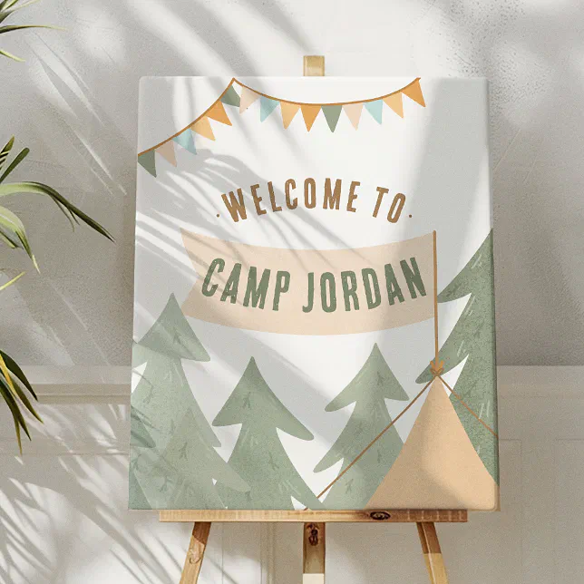 Camping Adventure Boy Birthday Party Welcome Sign | Zazzle