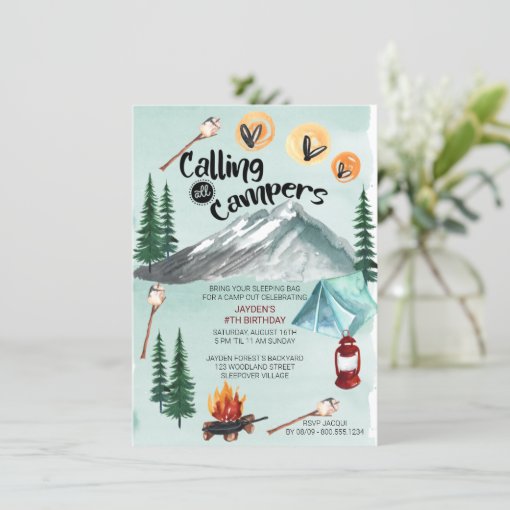 Camping Adventure Calling All Campers Birthday Invitation | Zazzle