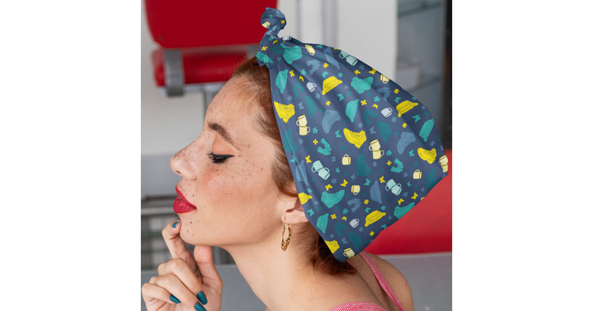 Camping and Hiking Collage Blue and Yellow Bandana | Zazzle