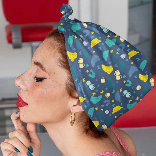 Camping and Hiking Collage Blue and Yellow Bandana | Zazzle