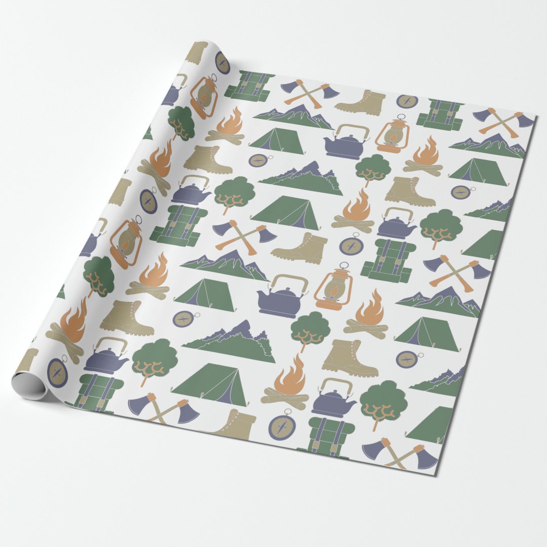 Camping and Outdoor Gear Campers Patterned Wrapping Paper | Zazzle