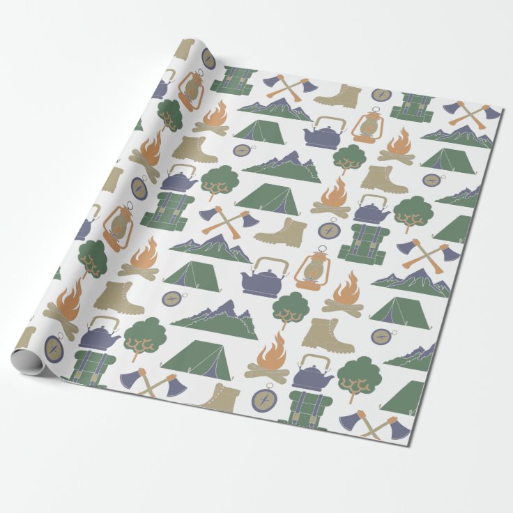 Camping and Outdoor Gear Campers Patterned Wrapping Paper | Zazzle