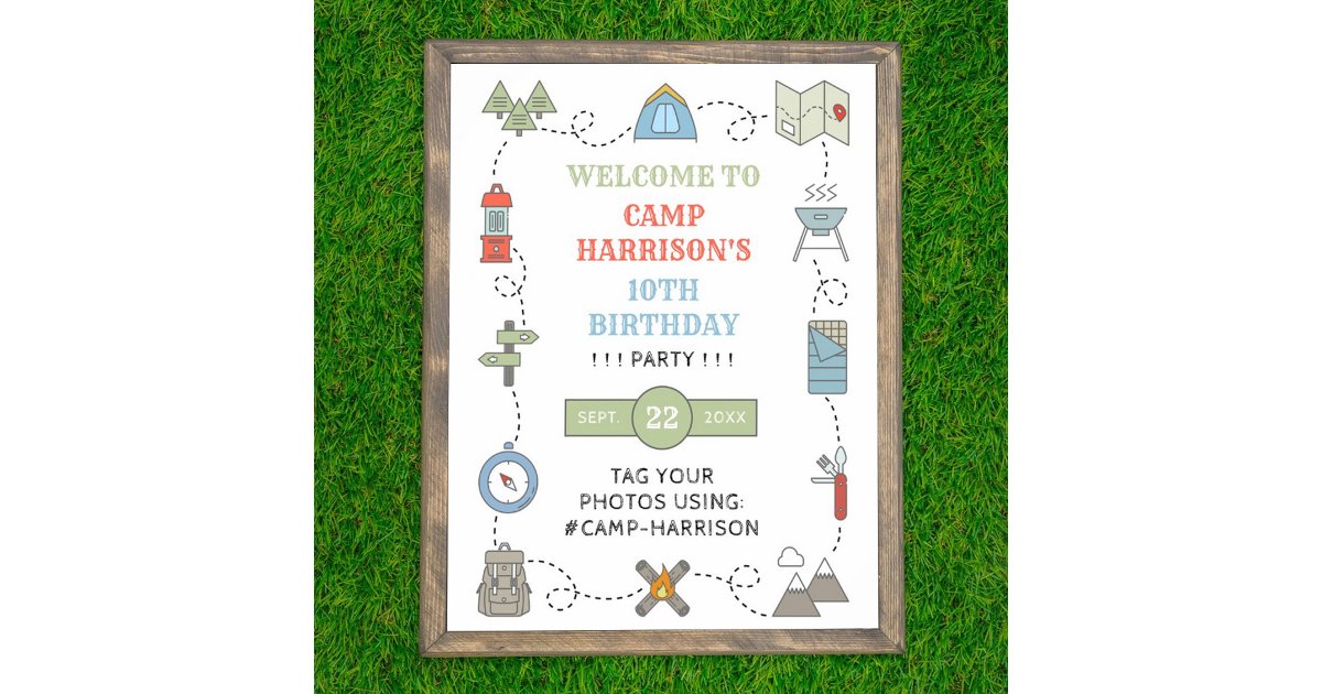 Camping Any Age Birthday Party Welcome Poster | Zazzle