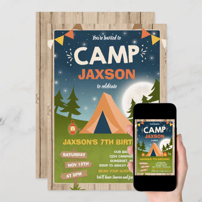 Camping Birthday Invitation Camp Out Party | Zazzle