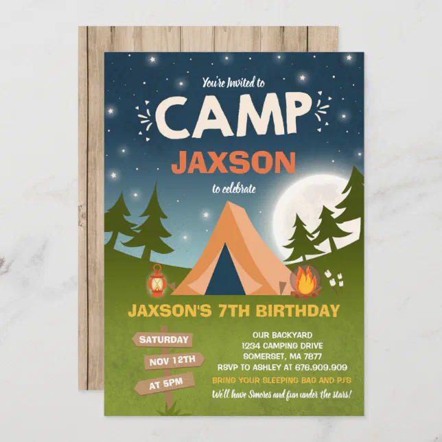 Camping Birthday Invitation Camp Out Party | Zazzle