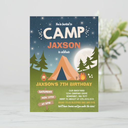 Camping Birthday Invitation Camp Out Party | Zazzle
