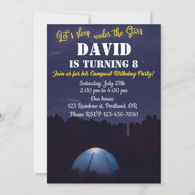 Camping birthday invitation Camp out party invite | Zazzle