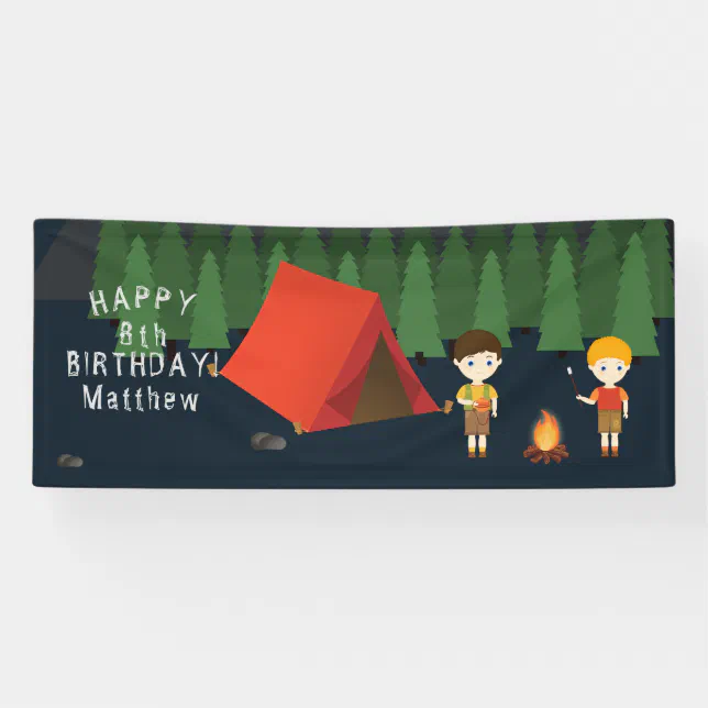 Camping Birthday Party Banner | Zazzle