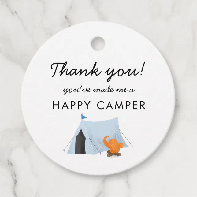 Camping Birthday Party Blue Tent Happy Camper Favor Tags | Zazzle