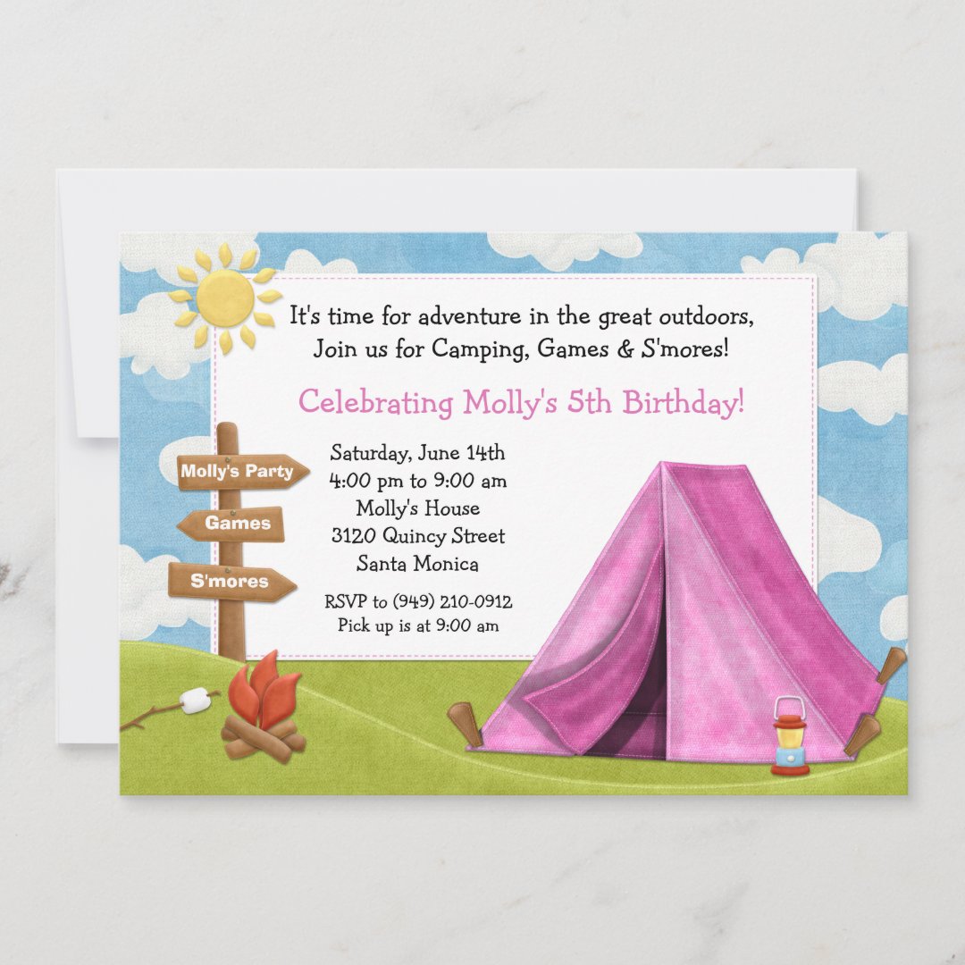 Camping Birthday Party Invitation for Girl | Zazzle