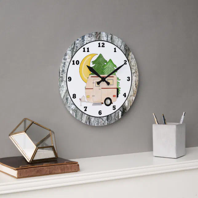 Camping Camper cartoon wall clock | Zazzle