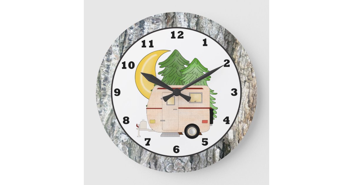 Camping Camper cartoon wall clock | Zazzle
