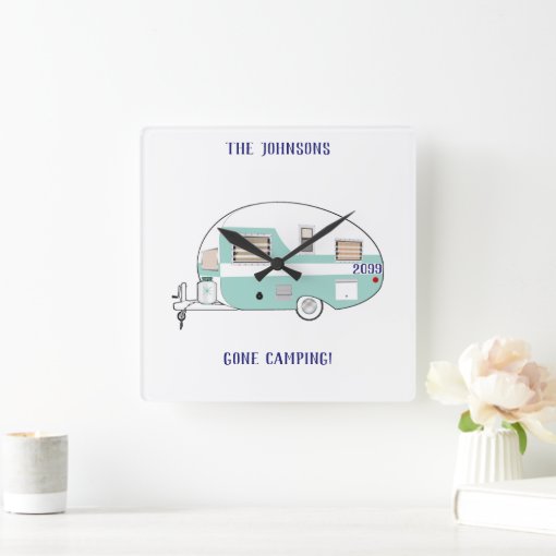 Camping Campers RV Trailer Acrylic Wall Clock | Zazzle