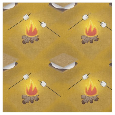 Camping Tent, Campfire and Smores Pattern Fabric | Zazzle