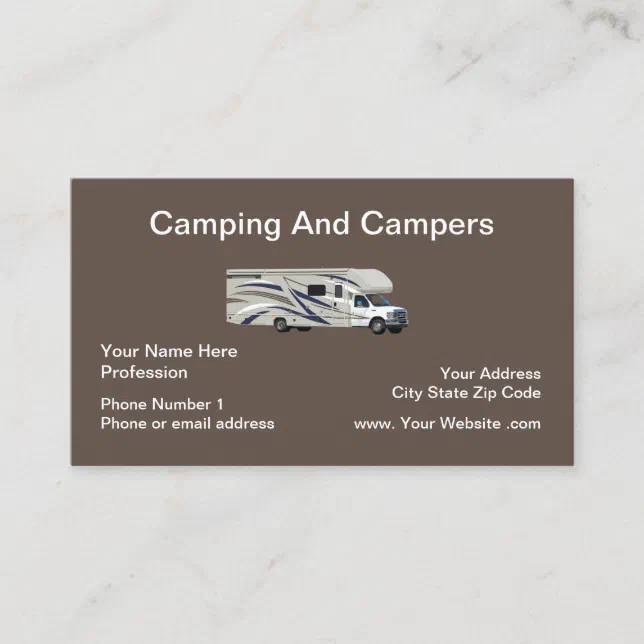 Camping Campgrounds Camper Theme Business Card | Zazzle