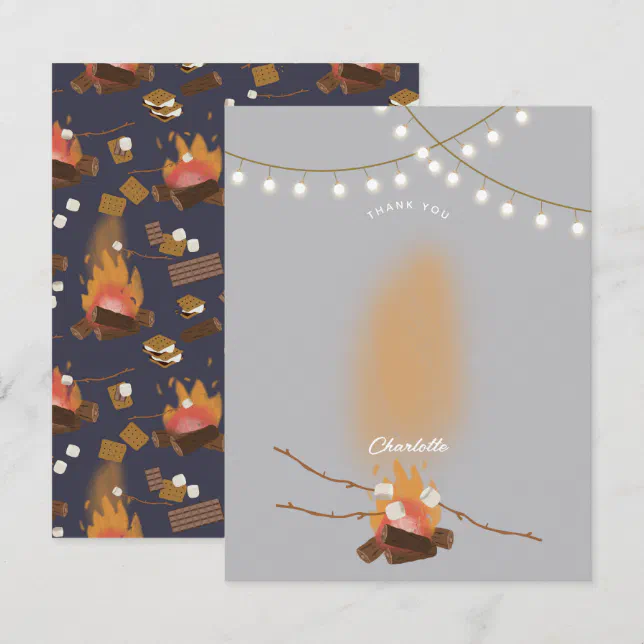 Camping Fire Outdoor Adventure & Marshmallows Thank You Card | Zazzle