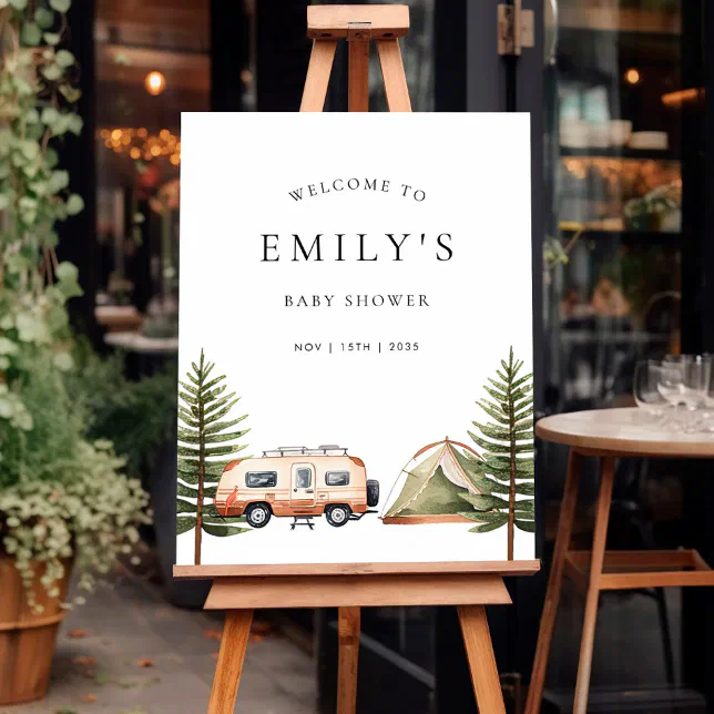 Camping Forest Watercolor Baby Shower Welcome Sign | Zazzle