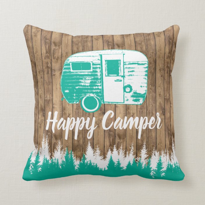 Camping Fun Happy Camper Rustic Forest Throw Pillow | Zazzle.com