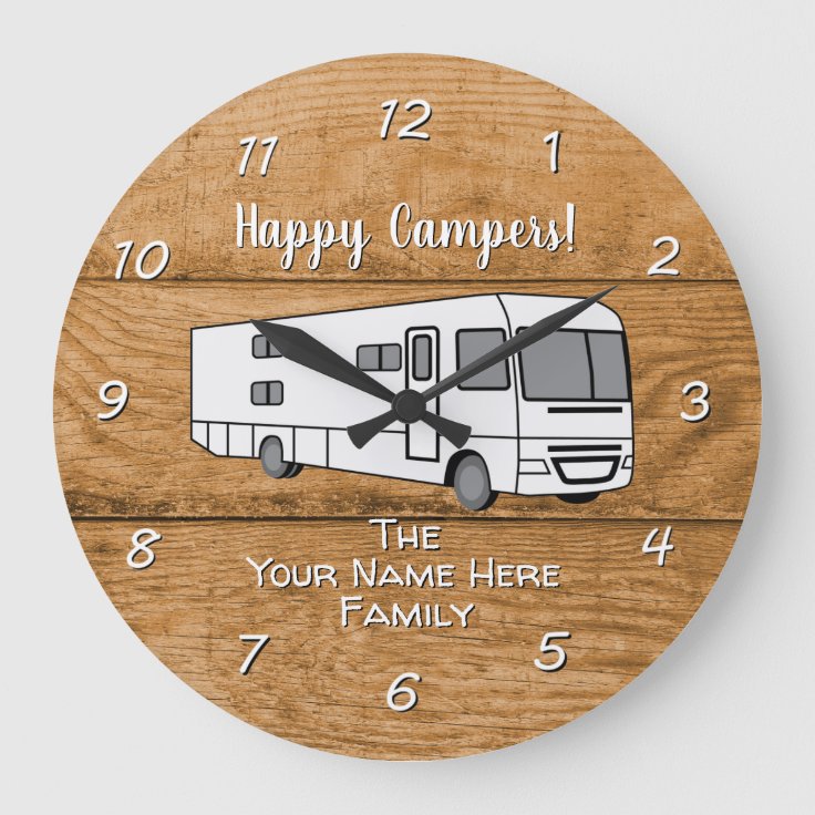 Camping Generic Class A wood design Large Clock | Zazzle