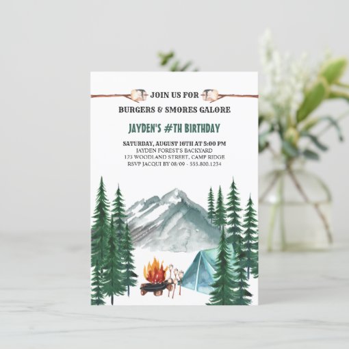 Camping Grill and Smores Camp Out Birthday Invitation | Zazzle