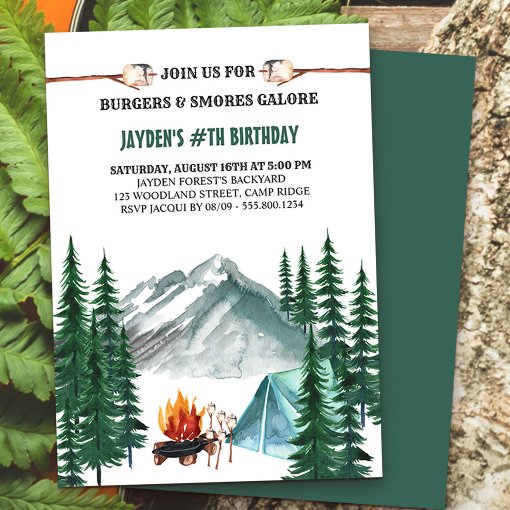 Camping Grill and Smores Camp Out Birthday Invitation | Zazzle