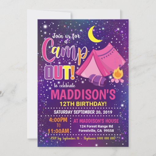 Camping Invitation Girl Camp Invitation | Zazzle