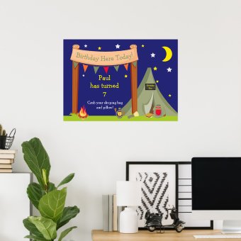 Camping Khaki Green Birthday Poster | Zazzle
