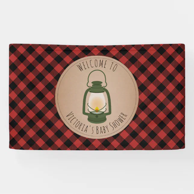 Camping Lantern Plaid Baby Shower Welcome Banner | Zazzle
