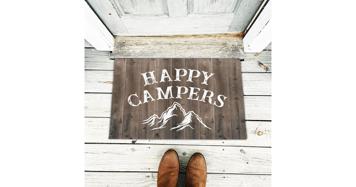 Camping Mountain Adventure Rustic Happy Campers Doormat | Zazzle