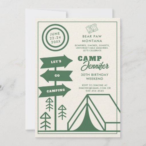 Camping Mountain Forest 30th Birthday Weekend Trip Invitation | Zazzle