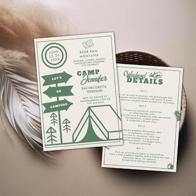 Camping Mountain Forest Bachelorette Weekend Trip Invitation | Zazzle