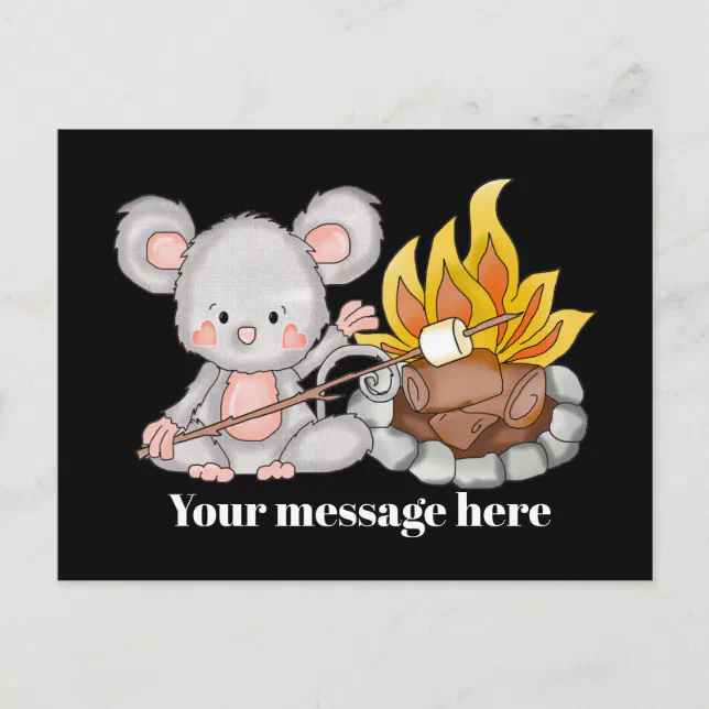 Camping mouse add message cute postcard | Zazzle