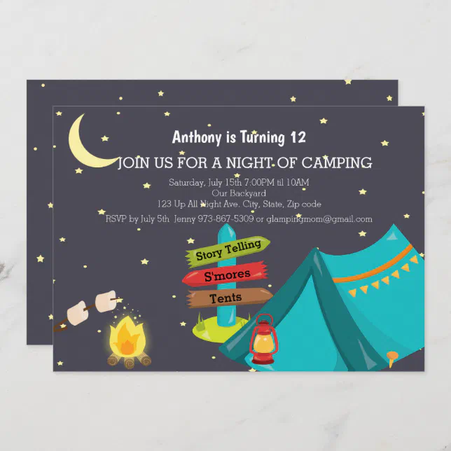 Camping Out With Campfire Birthday Party Invitation | Zazzle
