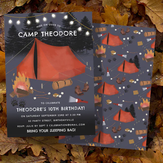 Camping Outdoor Adventure Campfire Birthday Party Invitation | Zazzle