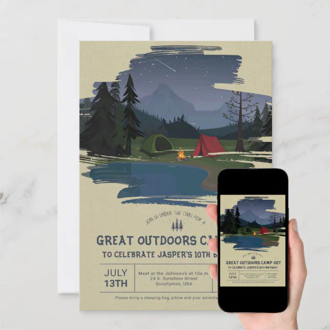 Camping Overnight Weekend Birthday Party Invite | Zazzle